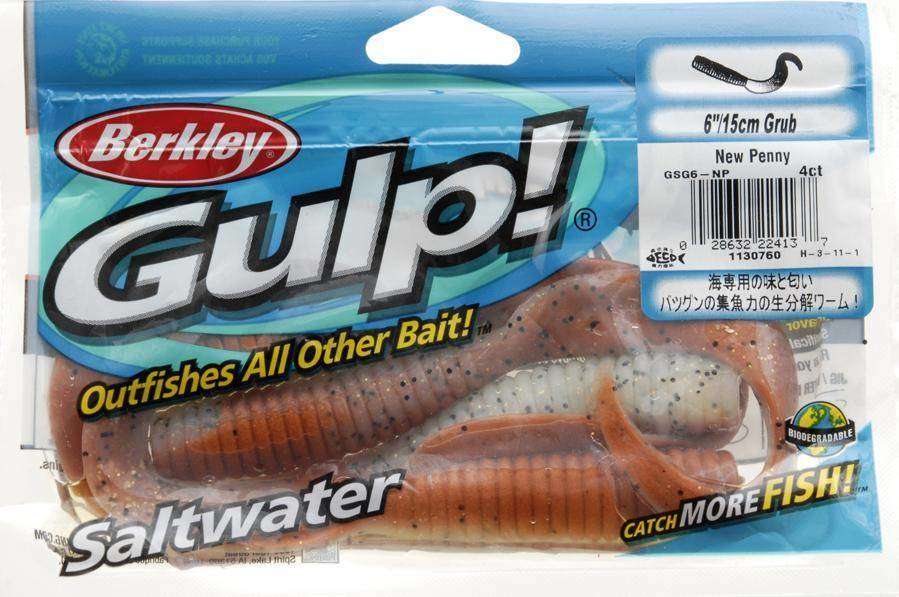 Berkley New Penny Grub Saltwater Gulp 4 Per Pack 6" - Outfishes All ...