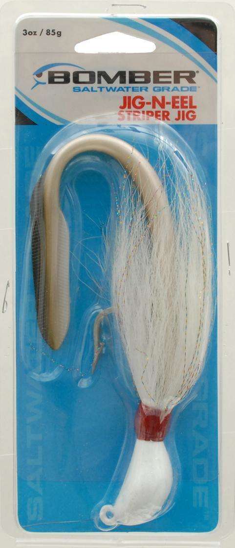 Bomber Lures White Jig-N-Eel Striper Jig 3 Ounce - Large & Tough Size 8 ...