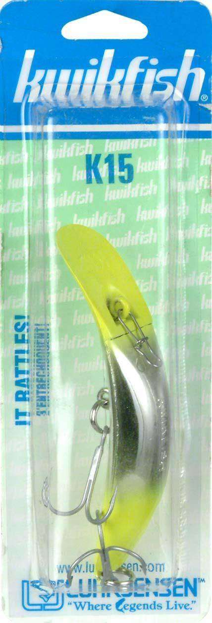 Luhr Jensen Silver Chartreuse Double Rattle Kwikfish K15 - Wide-Action ...