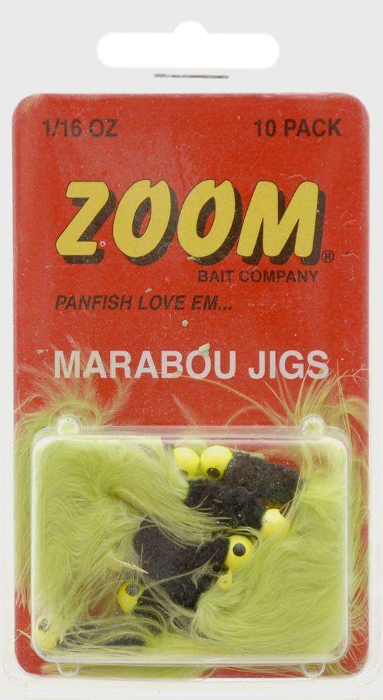 Zoom Black/Chartreuse Marabou Jig 10 Pack 1/8 Ounce - Ideal For Crappie ...