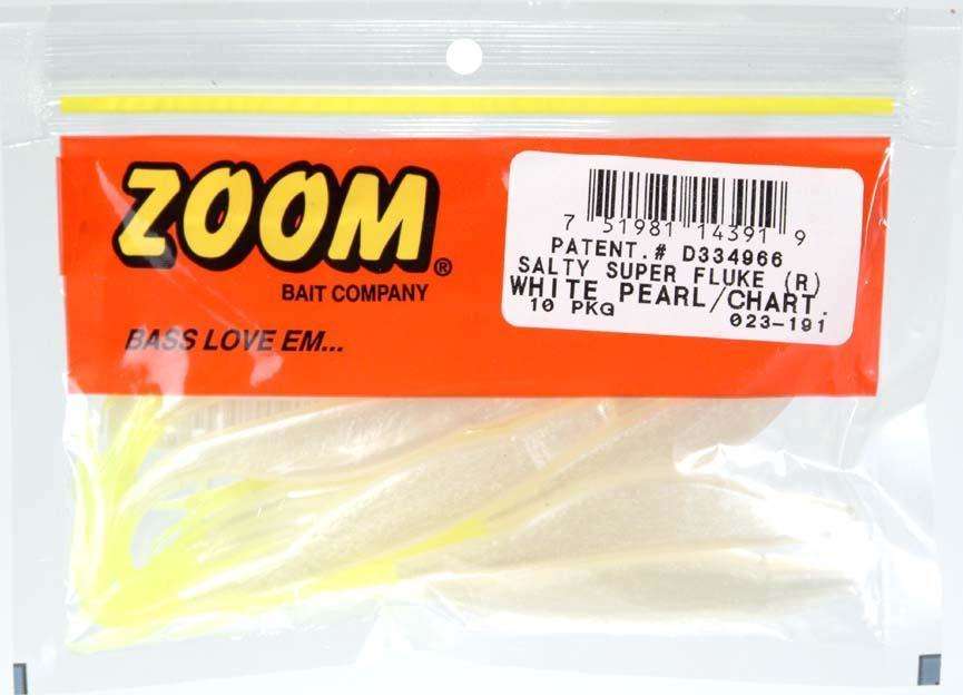 Zoom White Pearl Chartreuse Salty Super Fluke Fishing Bait 10 Pack ...