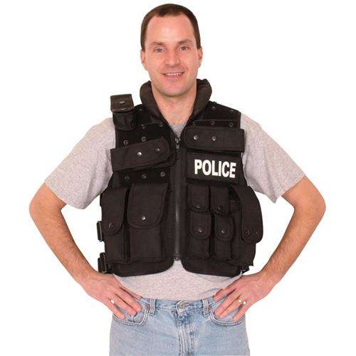 BLACK ADJUSTABLE POLICE/SWAT PROTECTION RAID PATCH VEST - One Size Fits ...