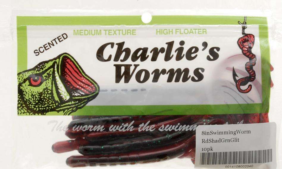 Charlies Red Shad Green Glitter Swim Worm 10 Per Pack 8 - Irresistible ...