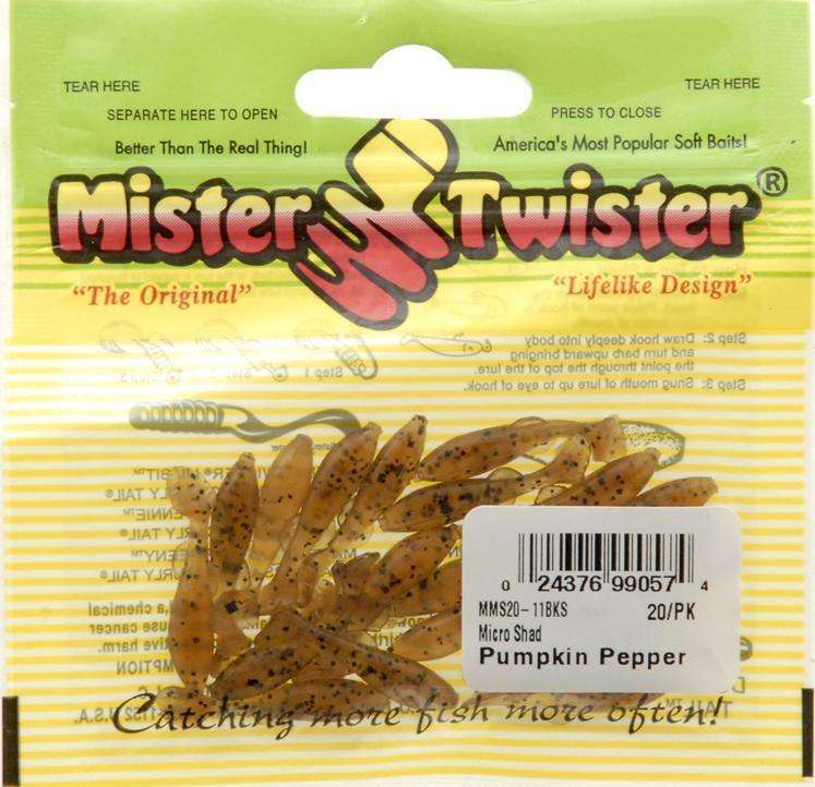 Mister Twister Pumpkin Pepper 1' Micro Shad 20 Per Pack - Most ...