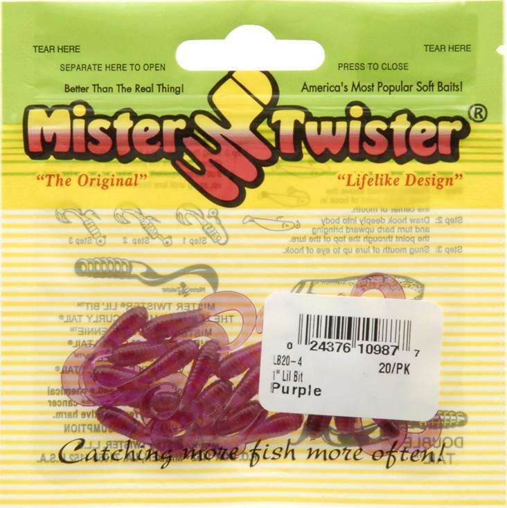 Mister Twister Purple Curly Tail Grub Shad Bait 20 Pack 1'' - Perfect ...