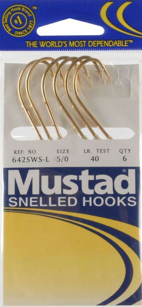 Mustad Gold Snelled Striper Hook 6 Pack Size 5/0 - Beak/Forged/Reversed ...