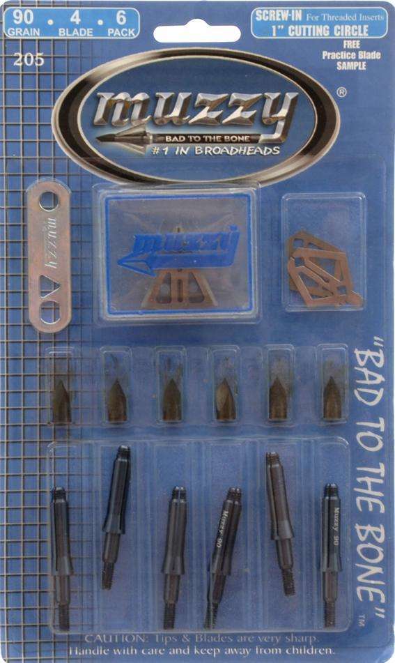 Muzzy 90 Grain 4 Blade 6 Pack - Broadhead Features A 1'' Cutting ...