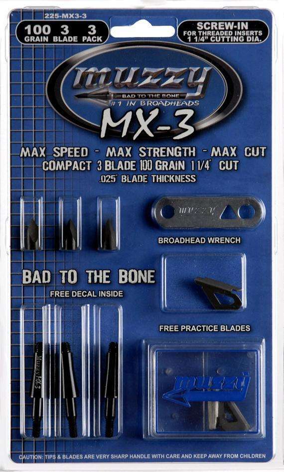 Muzzy MX3 100 Grain 3 Blade 3 Pack - Broadhead Wrench/Free Practice Blade | OutdoorShopping.com ...