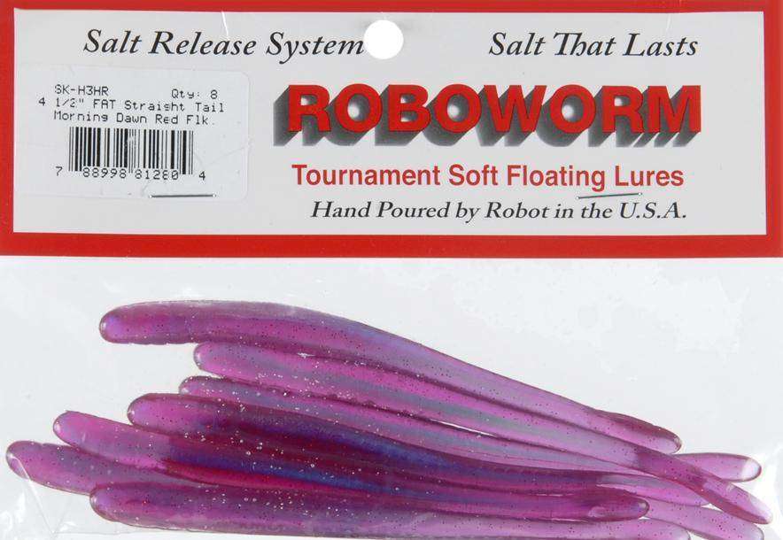Roboworm Fat Straight Tail Worm Bait (Morning Dawn/Red Flake, 41/2-Inch ...