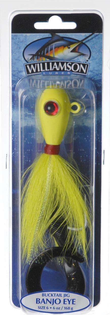 William Yellow Banjo Eye Bucktail Jig 6 Ounce - Excels When Vertical ...