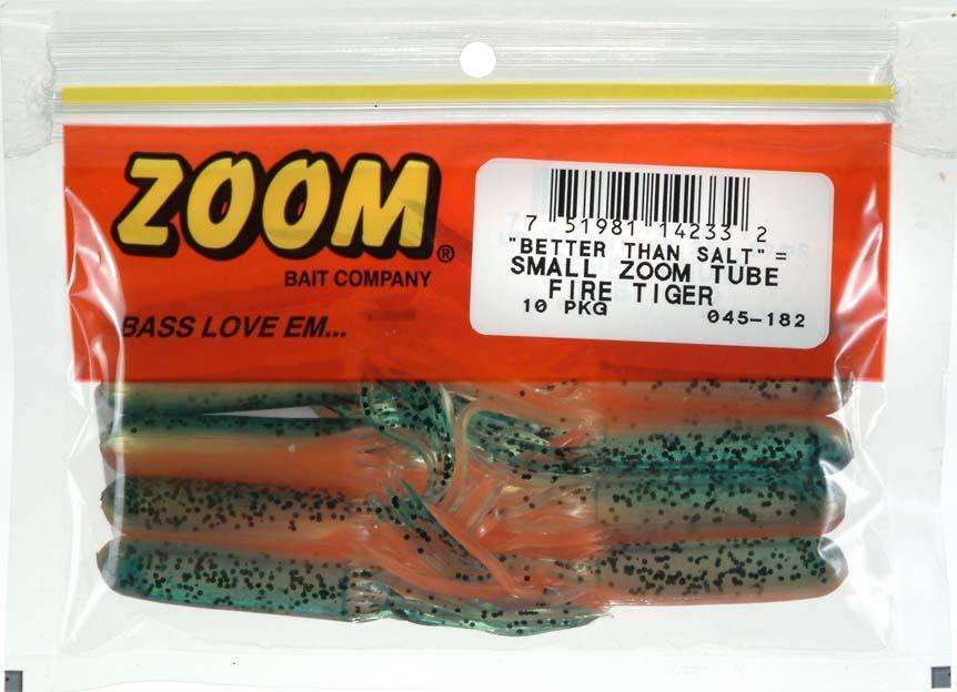Zoom Small Zoom Tube Fire Tiger Bait 10 Pack 4' - Ideal For Bass ...