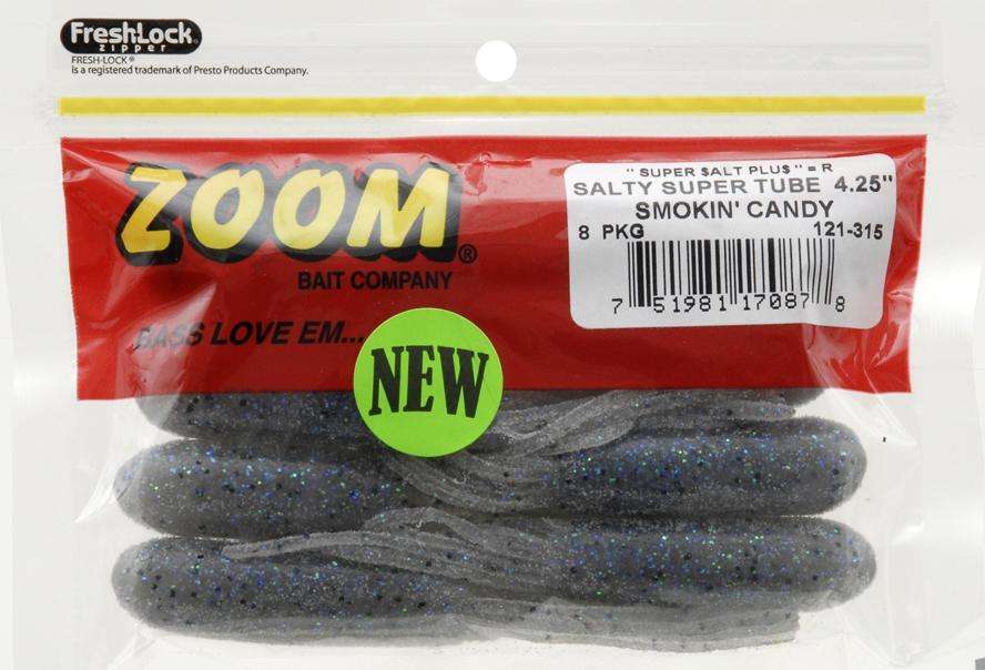 Zoom Smokin' Candy Salty Super Tube Bait 8 Pack 4.25'' - Ideal For Bass ...